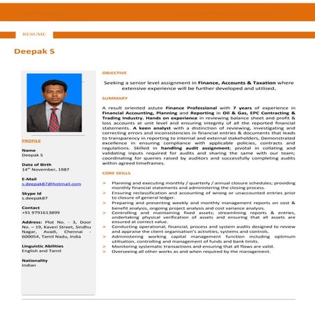 Visual Resume Deepak S | PDF