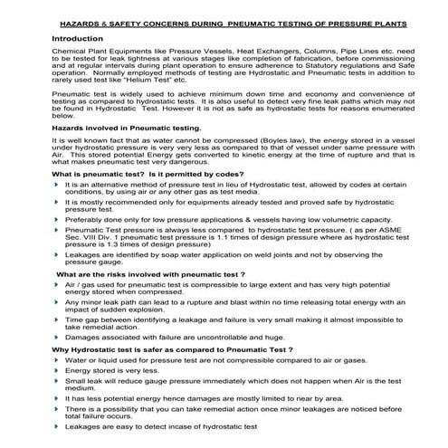 HAZARDS-Pneumatic Test(1) | PDF