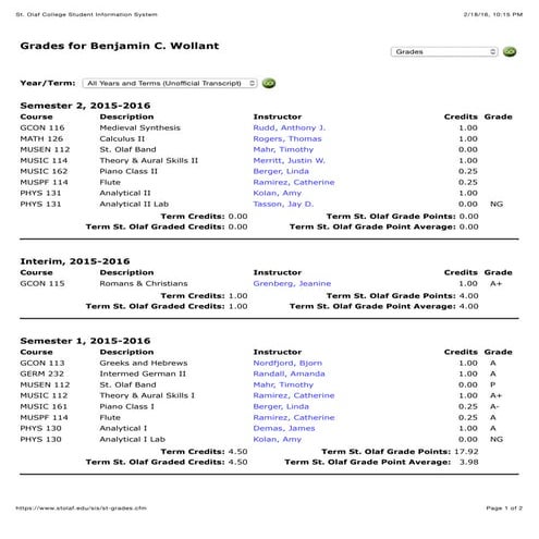 St. Olaf College Student Information System | PDF