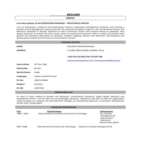 Maurice EVERTON CV | DOC