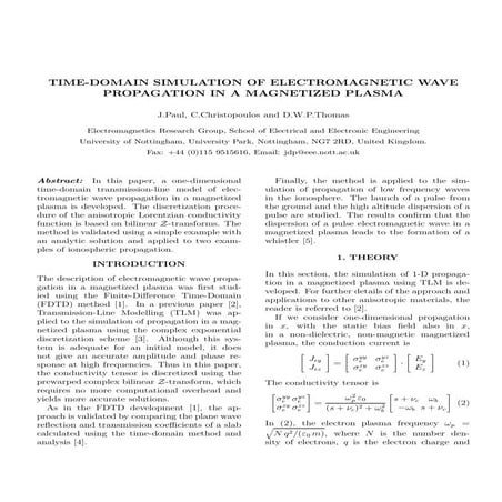 Time Domain Simulation Of Electromagnetic Wave Propagation In A Magnetized Plasma Pdf