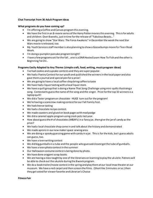 36 Adult Program Ideas in 90 Minutes: Presentation Outline (August 2019 ...