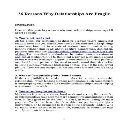 36 reasons why relationships are fragile | DOCX
