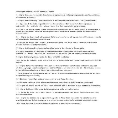 Signos clínicos en apendicitis aguda | PDF