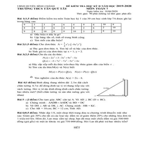 Đề Thi HK2 Toán 7 - THCS Tân Quý Tây | DOCX