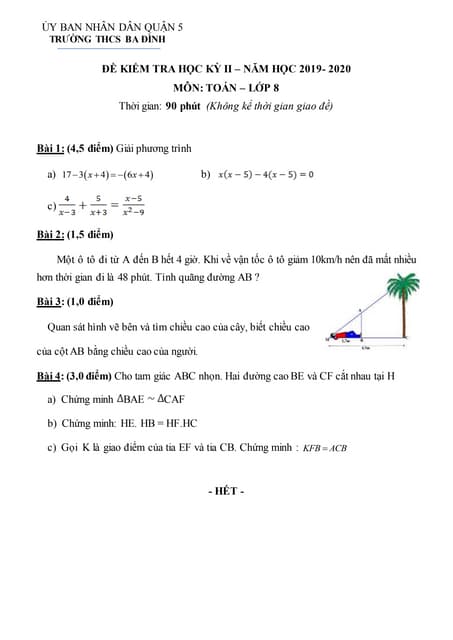 Đề Thi HK2 Toán 8 - THCS Nguyễn Trãi | DOC