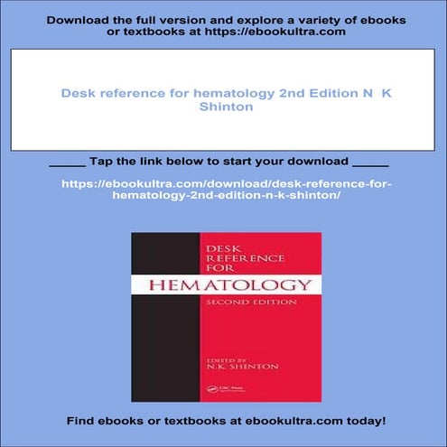 Desk reference for hematology 2nd Edition N K Shinton | PDF