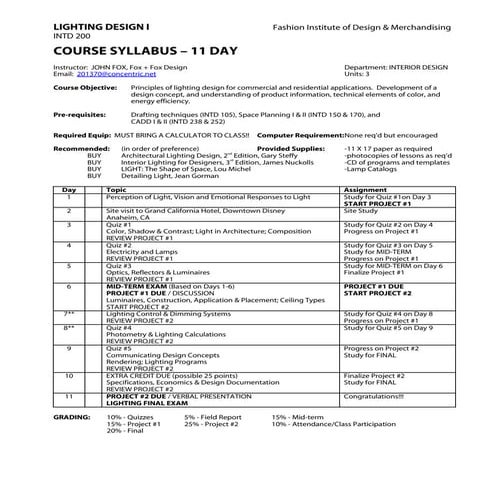 FIDM Syllabus & Plan 11 DAY | PDF