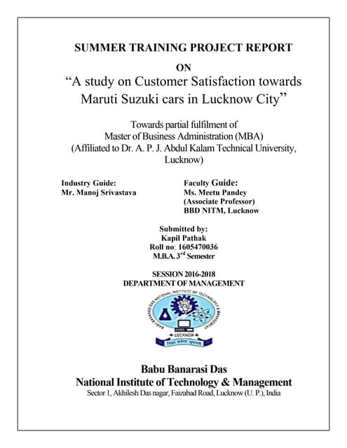 Project report on customer satisfaction | PDF