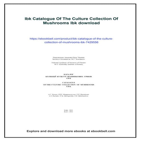 Ibk Catalogue Of The Culture Collection Of Mushrooms Ibk | PDF