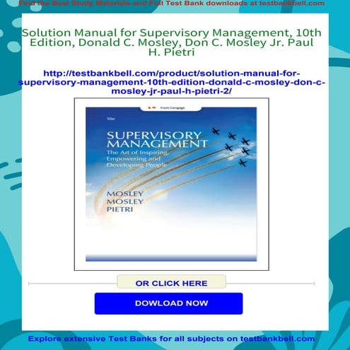 Solution Manual for Supervisory Management, 10th Edition, Donald C. Mosley, Don C. Mosley Jr ...