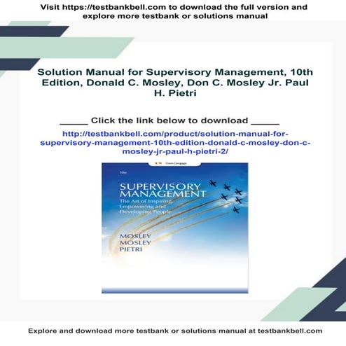 Solution Manual for Supervisory Management, 10th Edition, Donald C ...