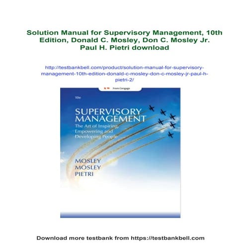 Solution Manual for Supervisory Management, 10th Edition, Donald C ...