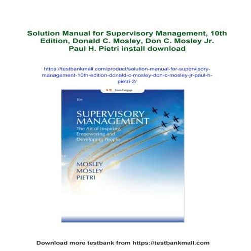 Solution Manual for Supervisory Management, 10th Edition, Donald C ...