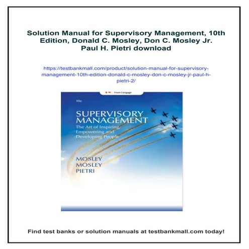 Solution Manual for Supervisory Management, 10th Edition, Donald C ...
