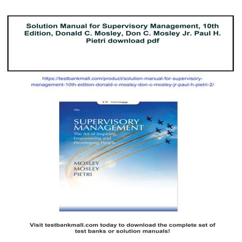 Solution Manual for Supervisory Management, 10th Edition, Donald C ...