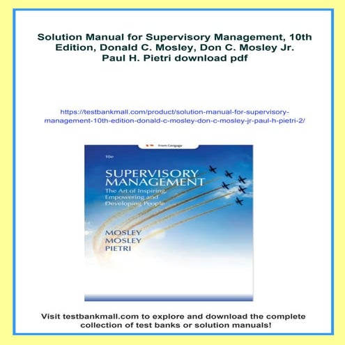 Solution Manual for Supervisory Management, 10th Edition, Donald C ...