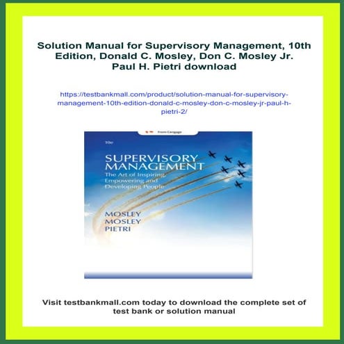 Solution Manual for Supervisory Management, 10th Edition, Donald C ...