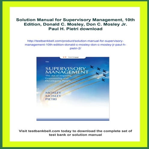 Solution Manual for Supervisory Management, 10th Edition, Donald C ...
