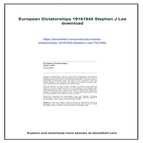 European Dictatorships 19181945 Stephen J Lee | PDF