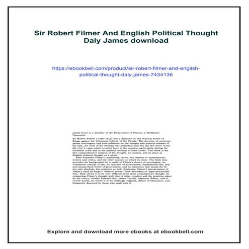 Sir Robert Filmer And English Political Thought Daly James | PDF