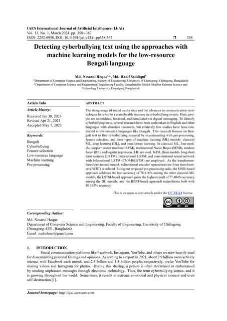 A study of cyberbullying detection using Deep Learning and Machine ...