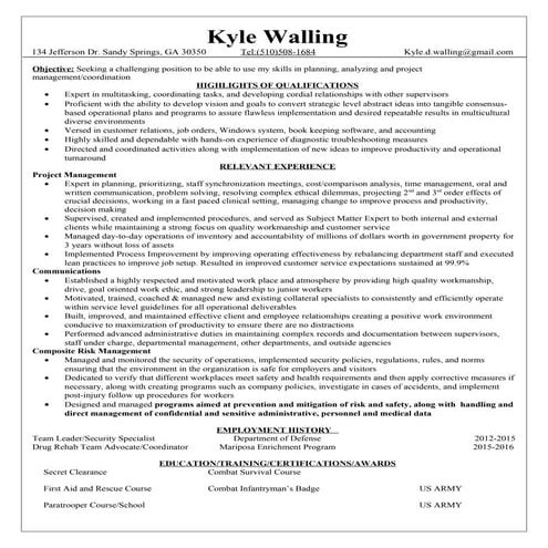 Kyle Walling Resume Final - Project Management | DOC | Business ...