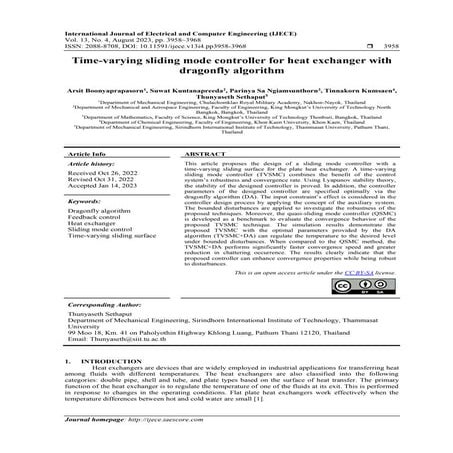 Time-varying sliding mode controller for heat exchanger with dragonfly algorithm | PDF