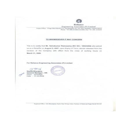 Experience Cert_ of M_R_Selvakumar REAL | PDF