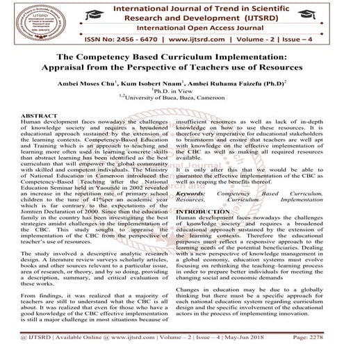 The Competency Based Curriculum Implementation: Appraisal from the ...
