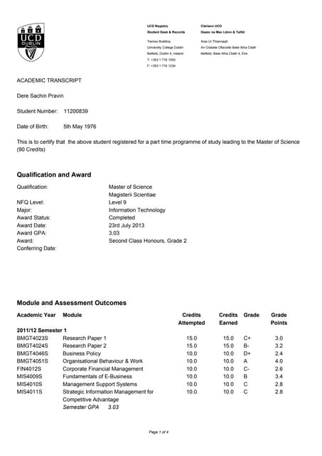 Academic Transcript | PDF