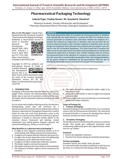 Pharmaceutical Packaging Technology A Brief Outline | PDF