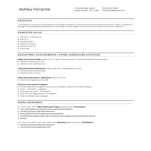 Ashley Ferrante - Resume May 2016 | PDF