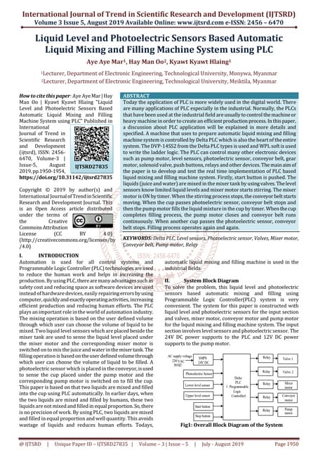 Programmable logic controller (plc) for polymer mixing tank | PDF