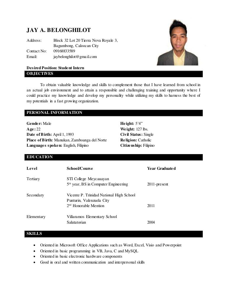 Jay Belonghilot Resume with 2x2