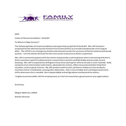 Kelly letter of recommendation | DOCX