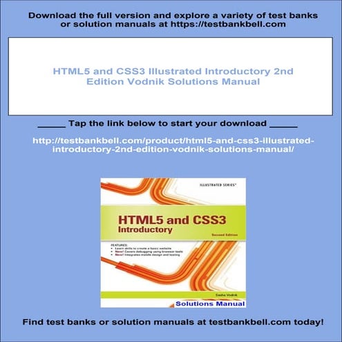 HTML5 and CSS3 Illustrated Introductory 2nd Edition Vodnik Solutions Manual | PDF