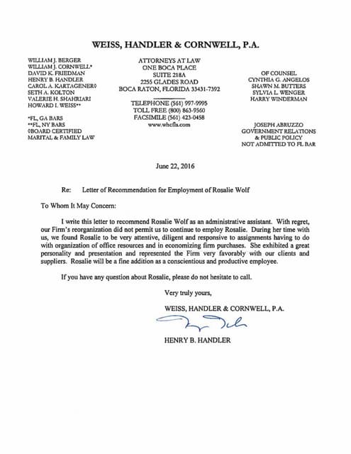 Letter of recommendation fro Harry Winderman of counsel | PDF