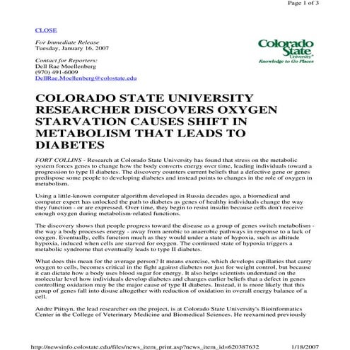 CSU_Press_release-Diabetes | PDF | Diabetes | Diseases and Conditions