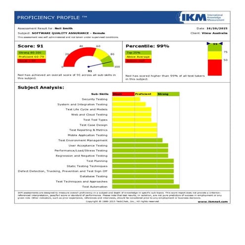 Software QA Proficiency Profile | PDF