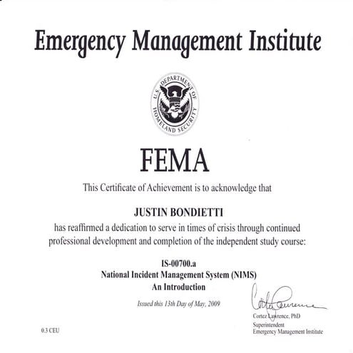 FEMA ICS 700 Certificate | PDF