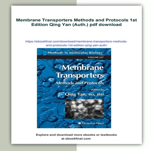 Membrane Transporters Methods and Protocols 1st Edition Qing Yan (Auth.) | PDF