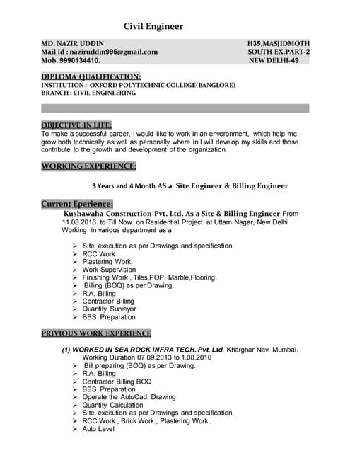 CURRICULAM VITAE | DOCX | Civil Engineering Industry | Industries
