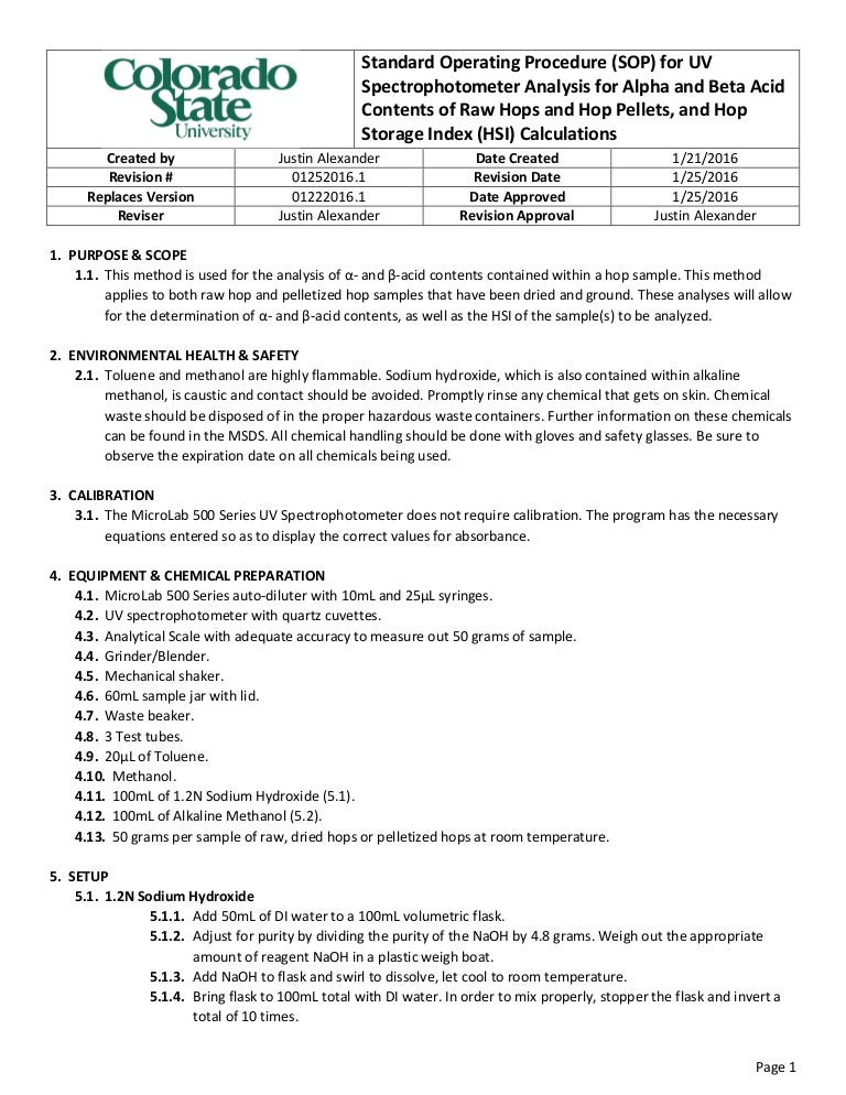SOP UV Spectrophotometer