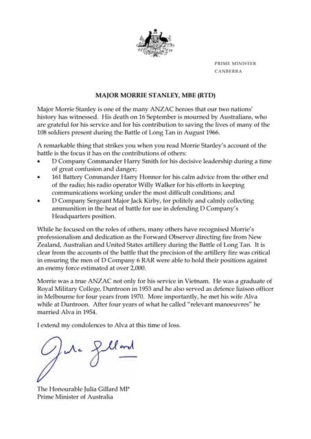 Long Tan Veteran Major Morrie Stanley - New Zealand Prime Minister ...