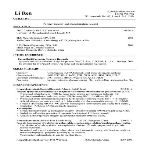 Li Ren-resume | DOCX | Chemistry | Science