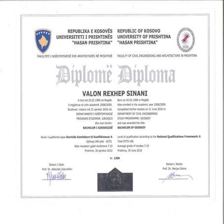 Valon Sinani Diploma | PDF