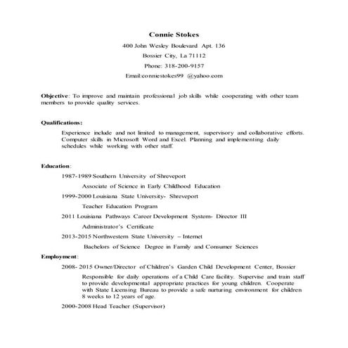 connie Stokes' Resume | PDF