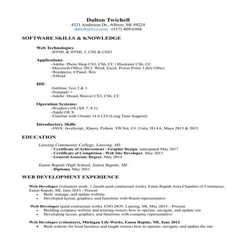 Dalton Twichell_Resume_DOC | DOC | Web Development | Internet