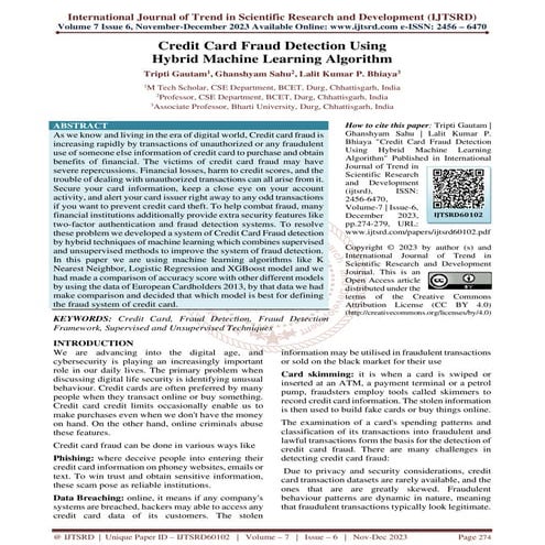 Credit Card Fraud Detection Using Hybrid Machine Learning Algorithm | PDF